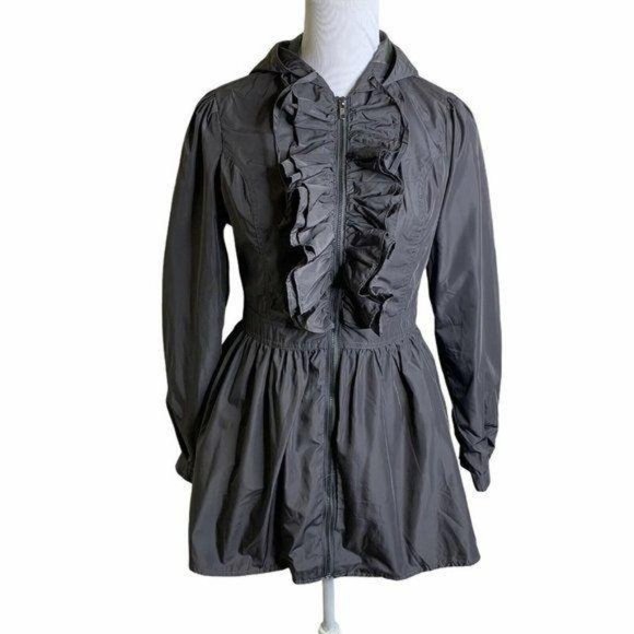 Aria | Jackets & Coats | Aria Hooded Ruffle Full Zip Fit Flare Jacket ...